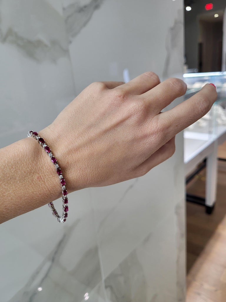 6.65 Carat Total Weight Oval Shaped Ruby and Round Diamond Bracelet For ...