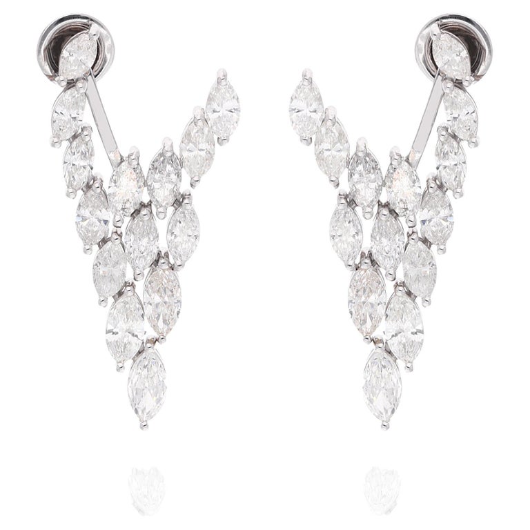 6.65 Ct SI/HI Marquise Shape Diamond Jacket Earrings 18 Karat White ...