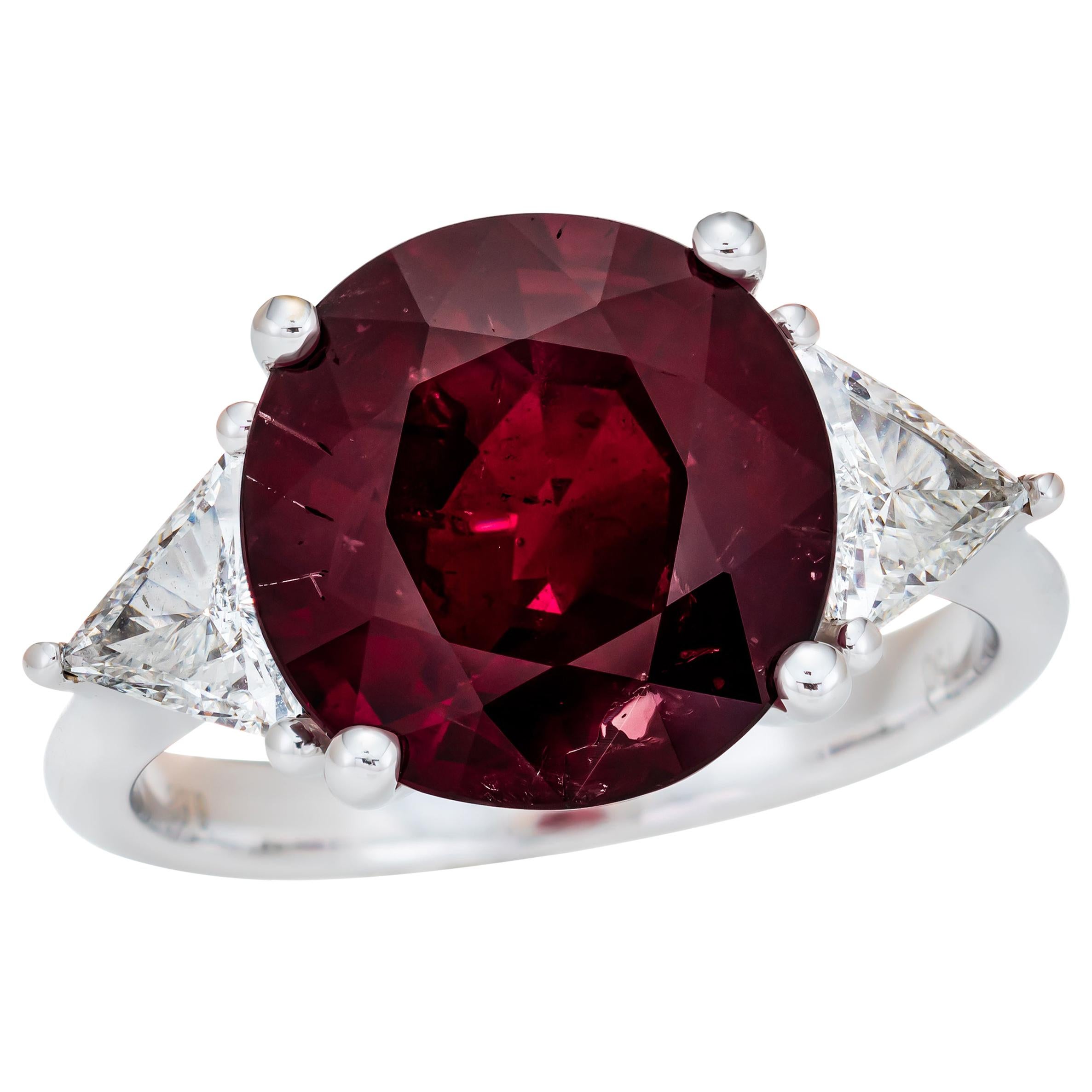 6.68 Carat Vivid Red Ruby GRS Certified, Round Cut Ring For Sale at 1stDibs