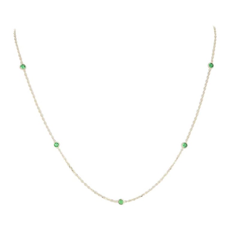 .67 Carat Round Cut Tsavorite Garnet Necklace, 14 Karat Yellow Gold ...