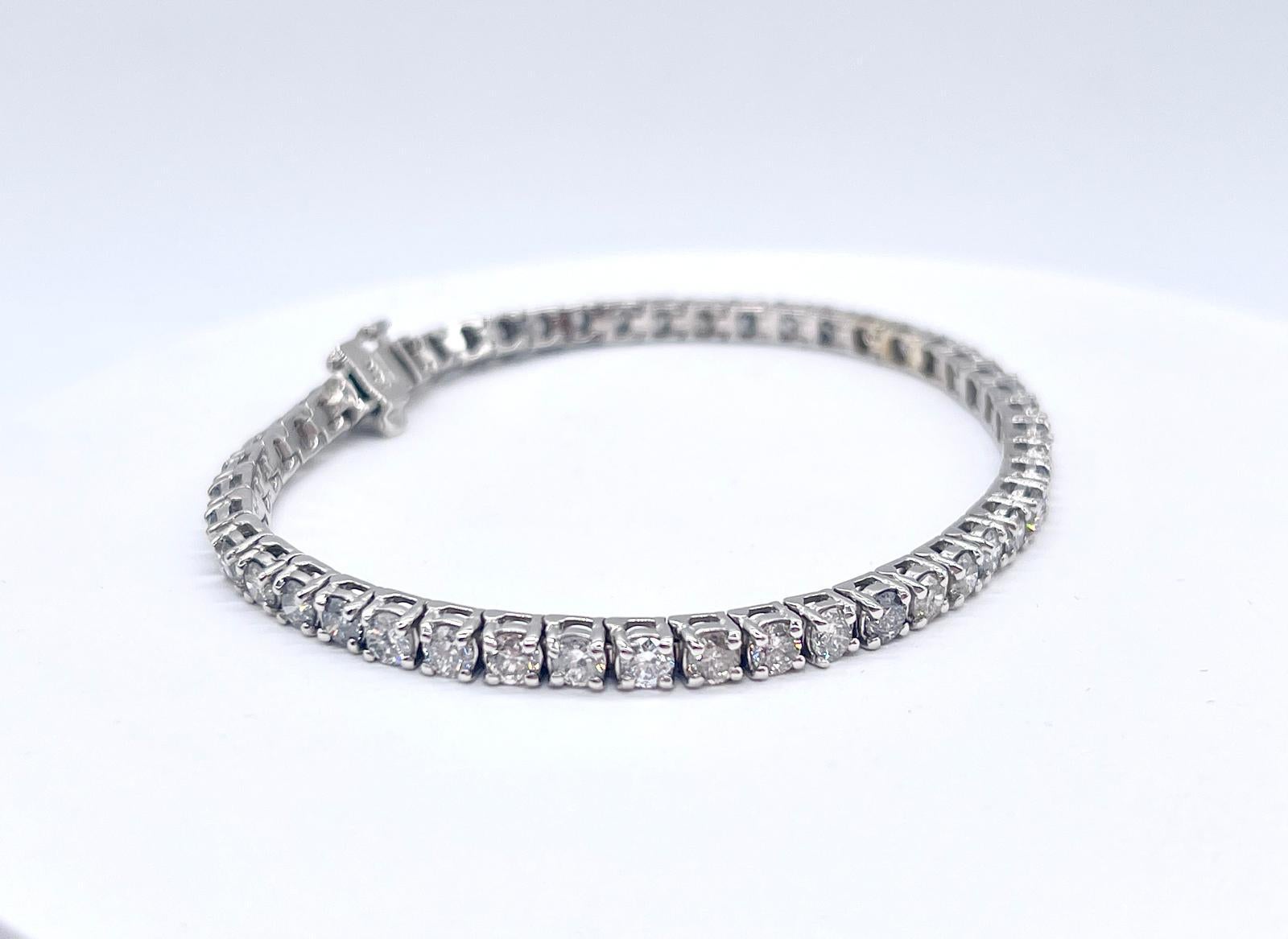 6.70 Carat Natural Diamond Tennis Bracelet in 14K White Gold 7" For Sale at 1stDibs