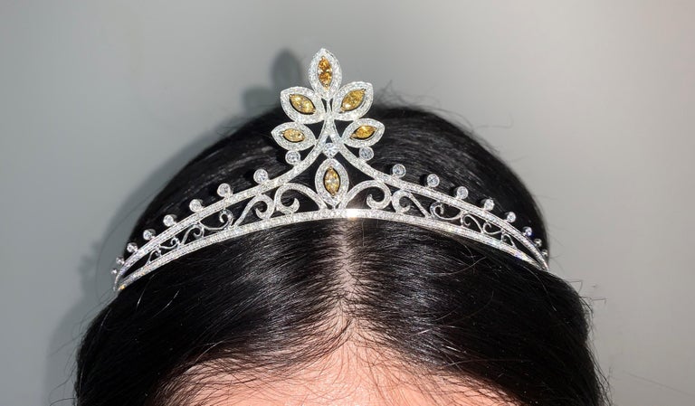 6.72 Carat Natural Fancy Yellow Marquise Cut Diamond and White Diamond ...