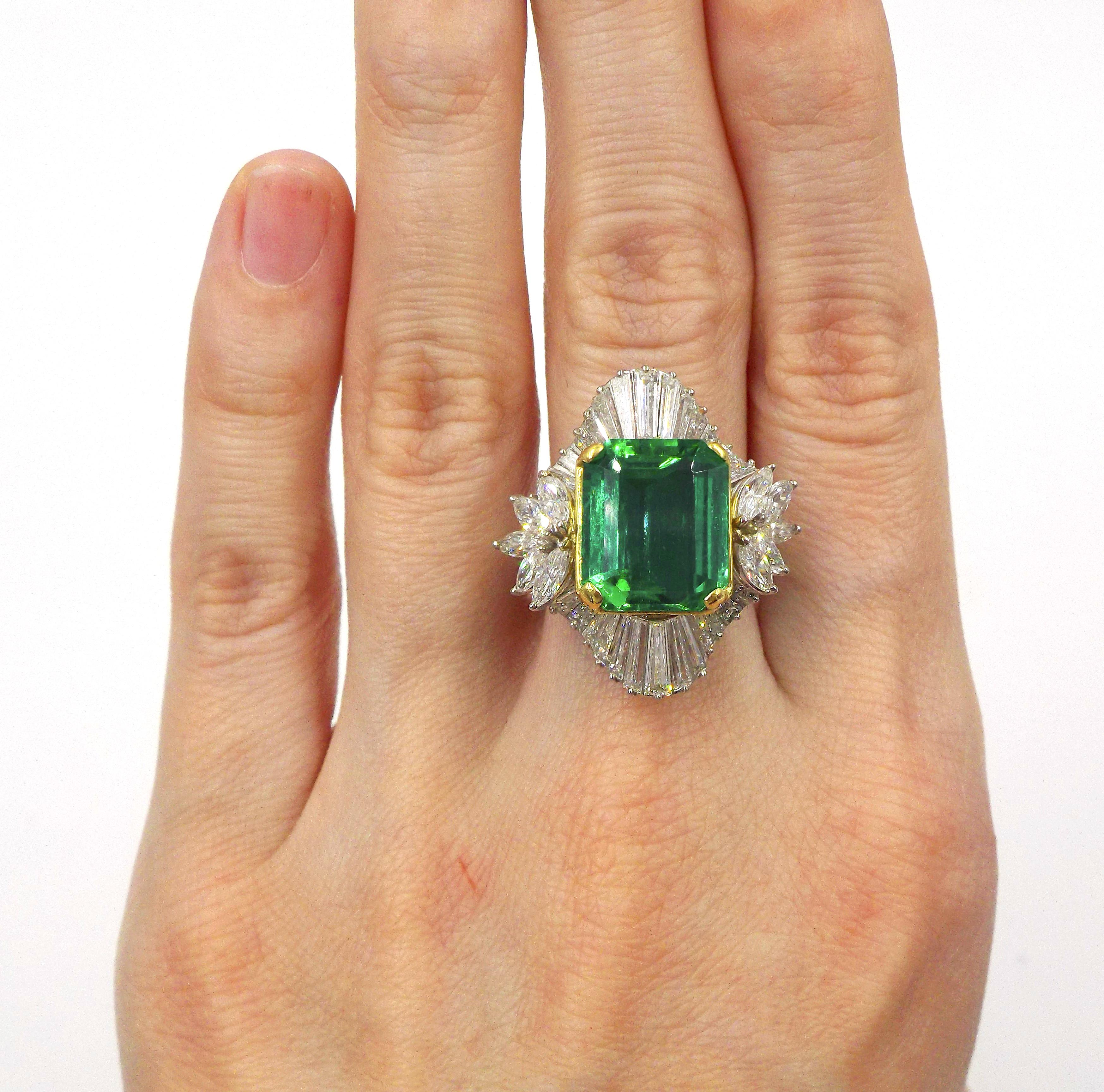 6.73ct Columbian Emerald Diamond Platinum Ring SZ 7 Gubelin Certified ...