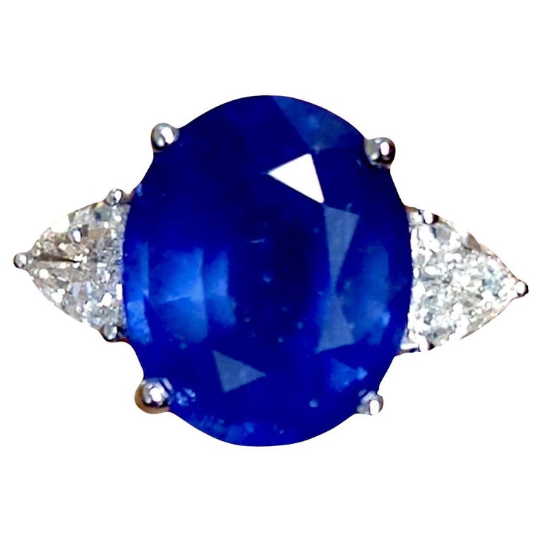 6.74 Carat Sapphire Ring Three Stone Trilogy Ring with Diamonds in 18k ...