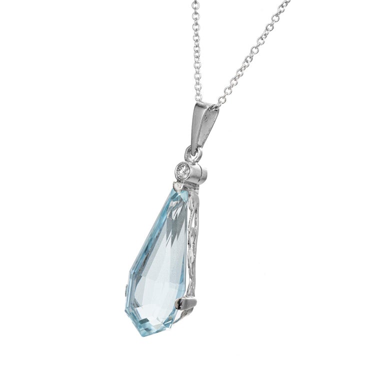 6.75 Carat Kite Shaped Aqua Diamond White Gold Pendant Necklace For ...