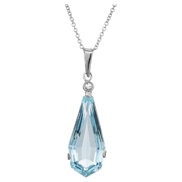 6.75 Carat Kite Shaped Aqua Diamond White Gold Pendant Necklace For ...