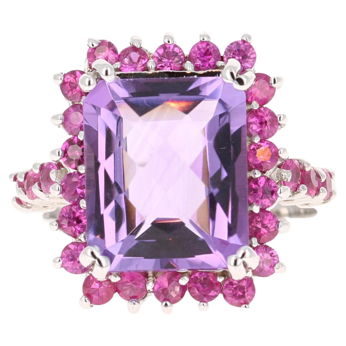 3.79 Carat Natural Amethyst Pink Sapphire Diamond Rose Gold Engagement ...
