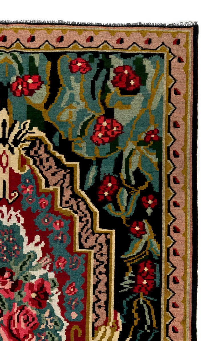 6.6x10.5 Ft Vintage Bessarabian Kilim, Floral Handwoven Wool Rug from ...