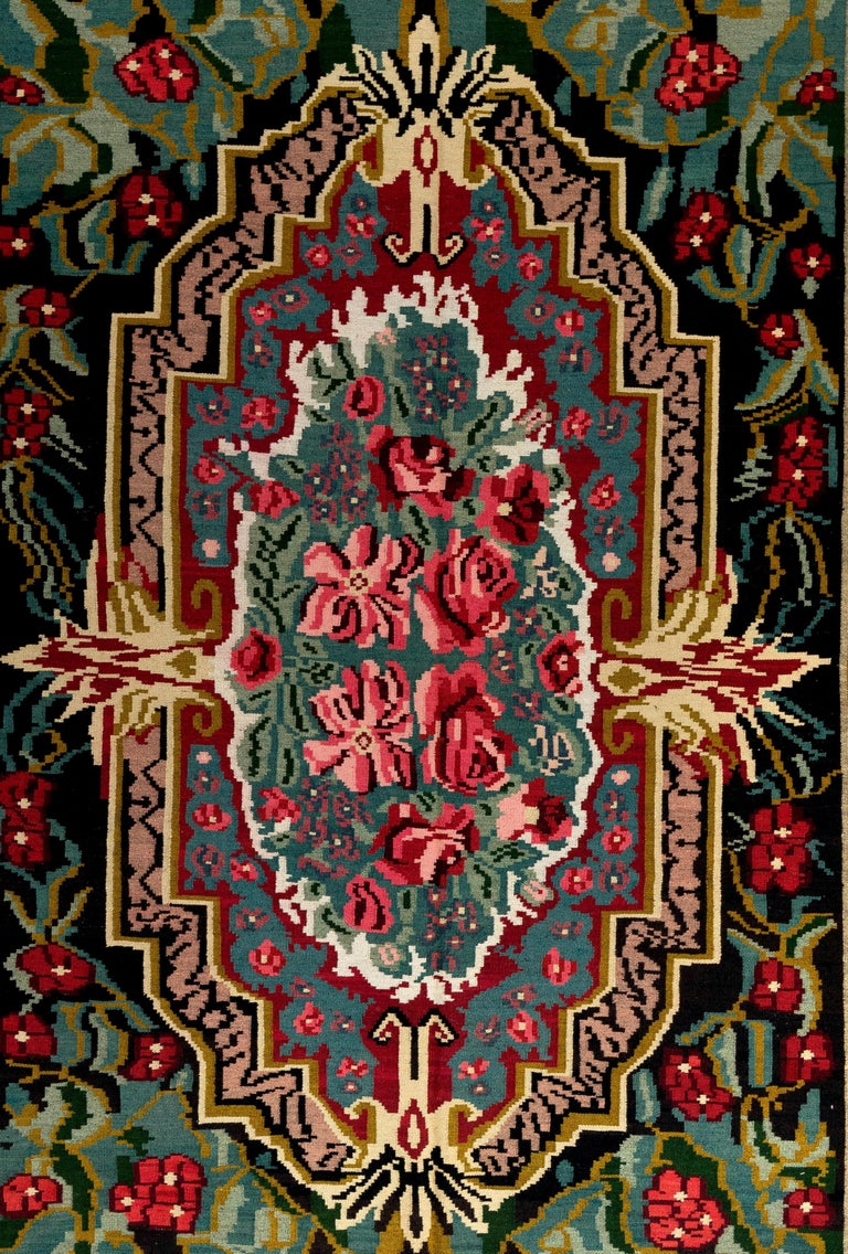 6.6x10.5 Ft Vintage Bessarabian Kilim, Floral Handwoven Wool Rug from ...
