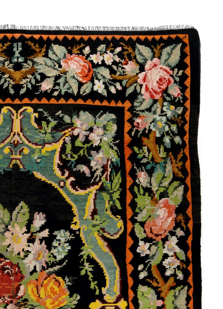 6.9x9 Ft Handmade Bessarabian Wool Kilim Rug, Vintage Floral Moldovan ...