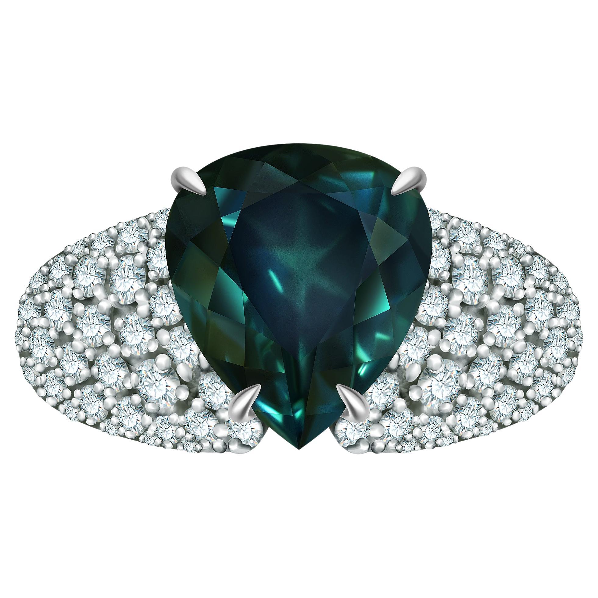 6.8 Carat Brazilian Tourmaline Indigolite Diamonds 18 Karat White Gold ...