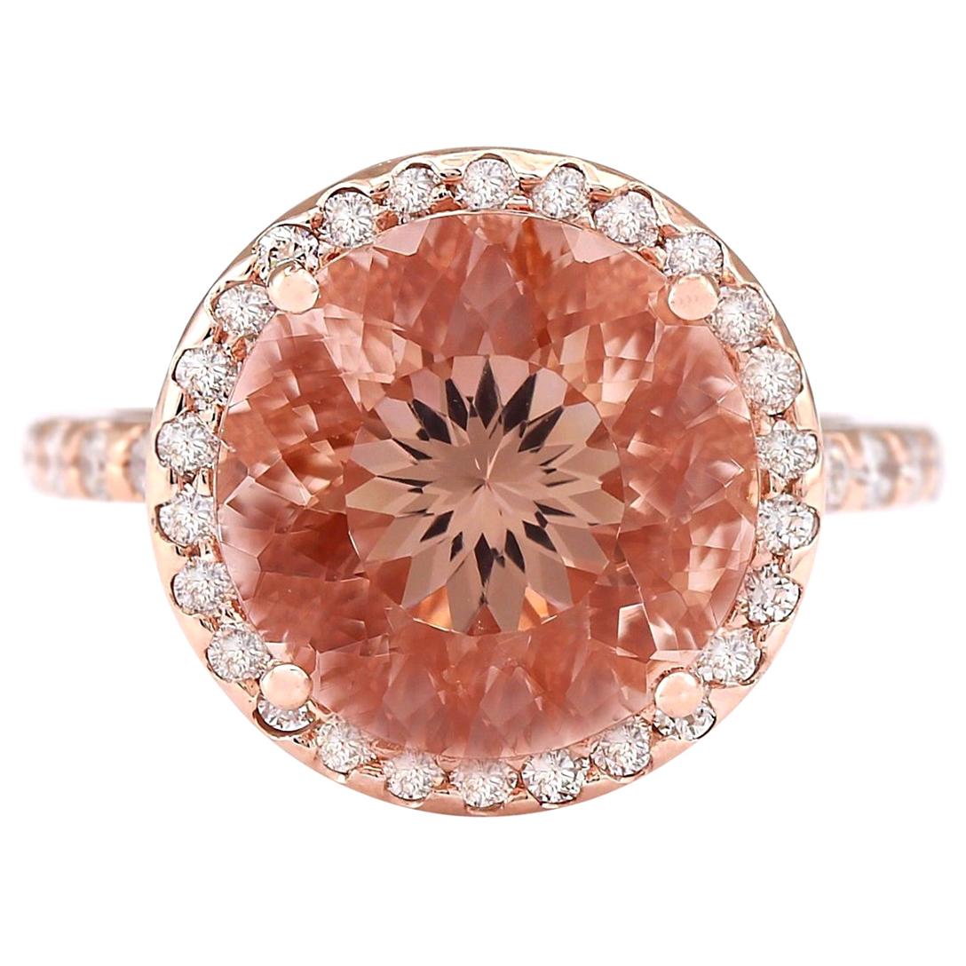 8.31 Carat Natural Morganite 18 Karat Rose Gold Diamond Ring For Sale ...