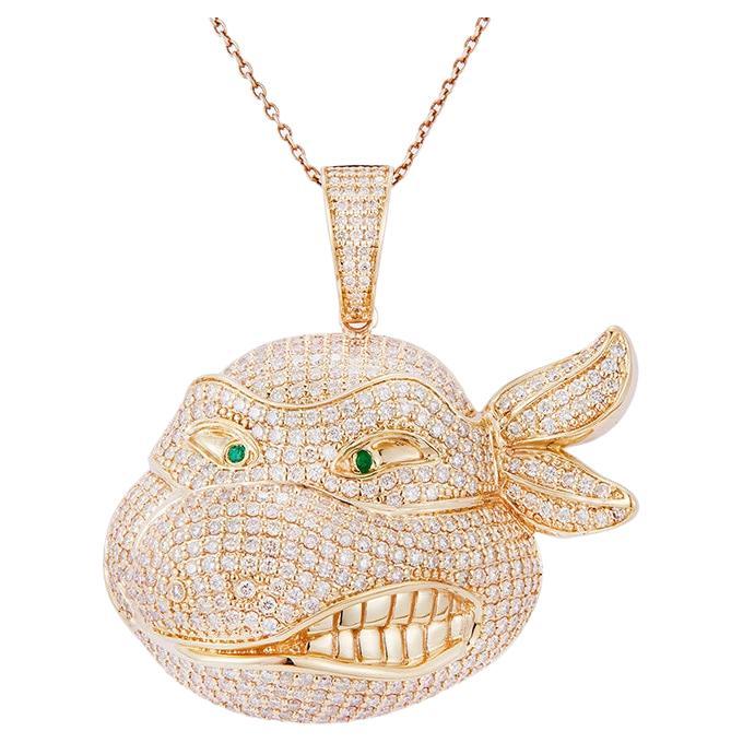 6.80 Ctw. Natural Diamond Ninja Turtle Pendant in 14k Solid Yellow Gold ...