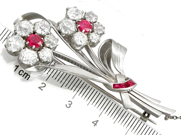 6.85 Carat Diamond Ruby and Platinum Brooch For Sale at 1stdibs