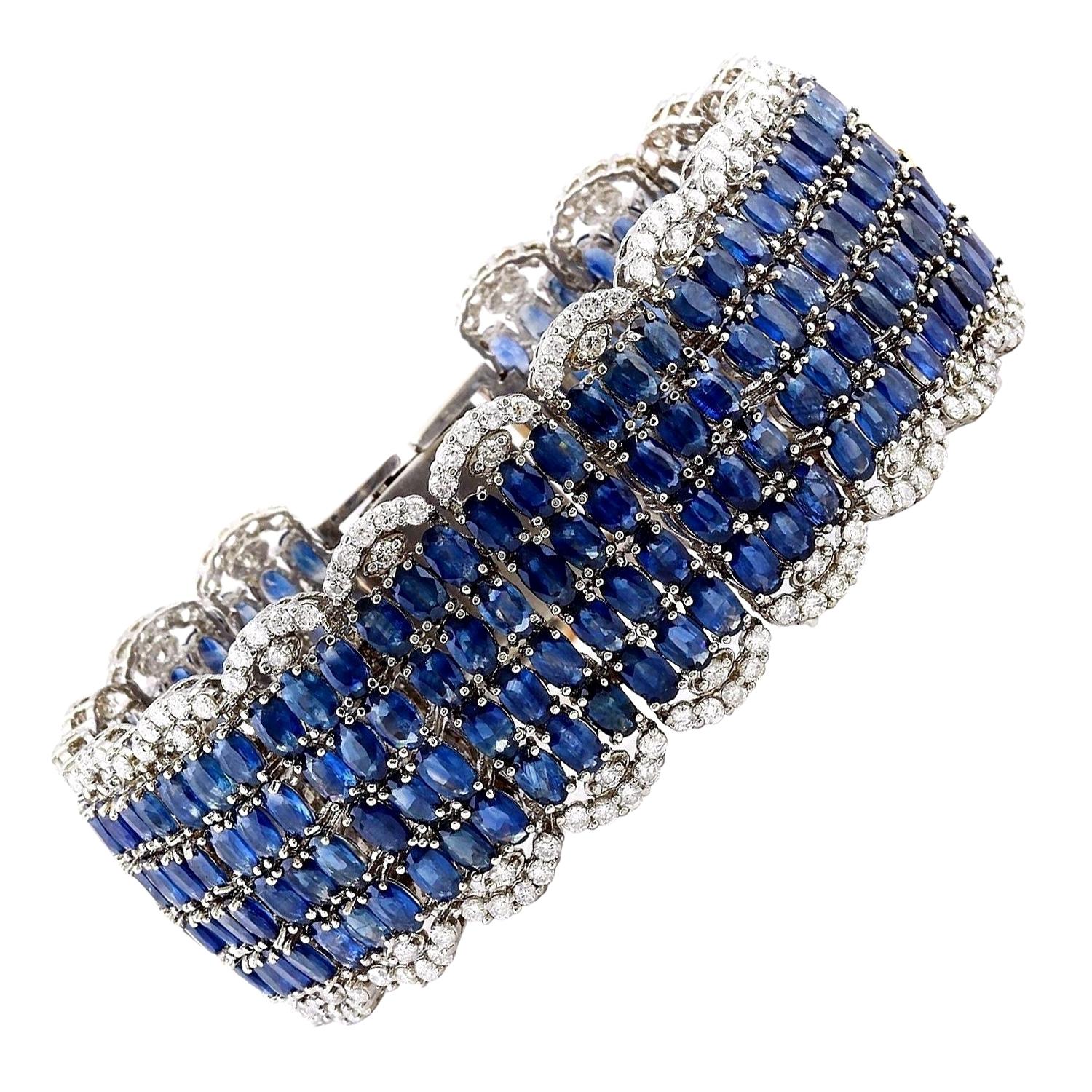 68 50 Carat Sapphire 18 Karat Solid White Gold Diamond Bracelet For