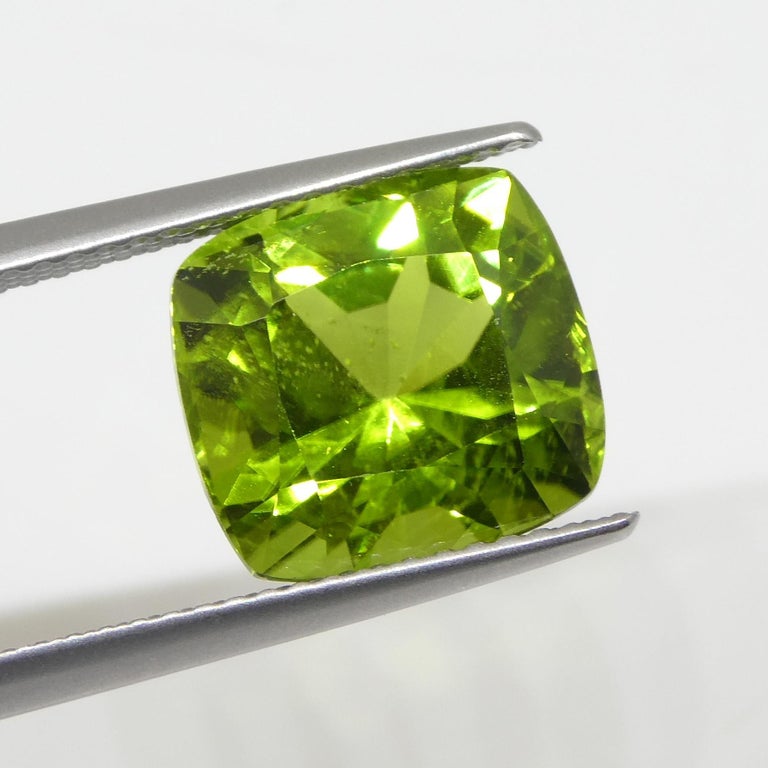 6.88 Carat Cushion Yellowish Green Peridot GIA Certified For Sale at ...