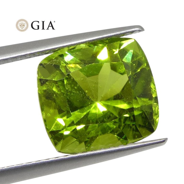 6.88 Carat Cushion Yellowish Green Peridot GIA Certified For Sale at ...