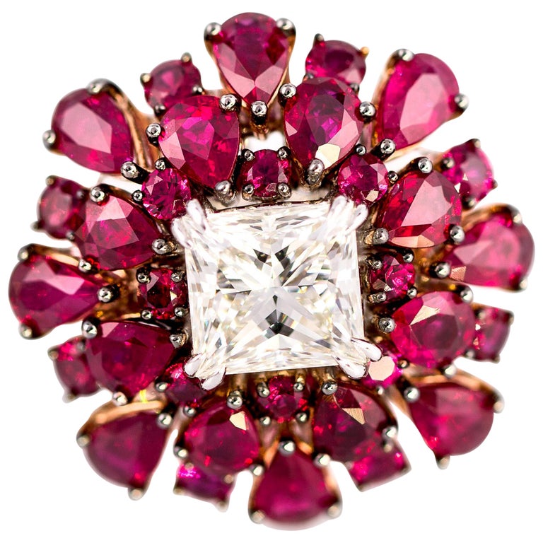 6.90 Carat Ruby and Diamond Cocktail Ring For Sale at 1stDibs
