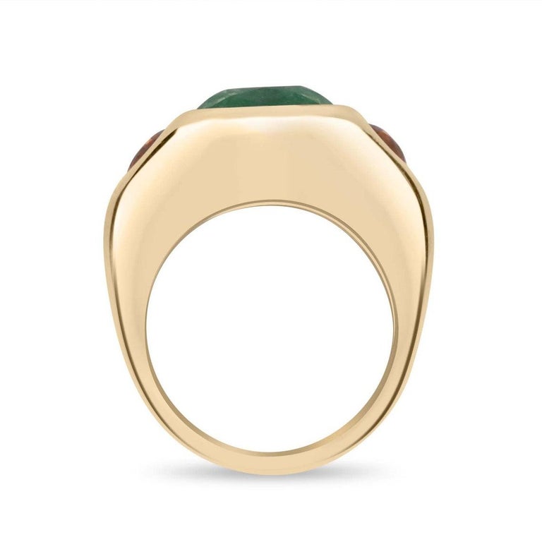 7.05tcw 14K 3 Stone Colombian Emerald and Oval Orange Sapphire Gypsy ...