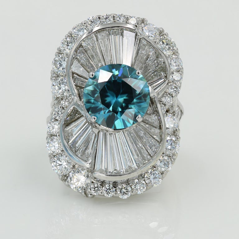 6.92cts Blue Zircon Lester Lampert Original Baguette, Prince and Rd ...