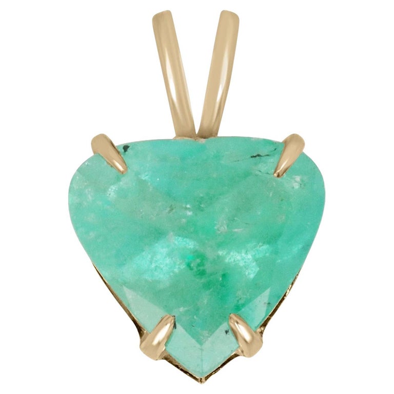 6.96 Carat Medium Light Green Emerald Heart Cut Solitaire Pendant 14K ...