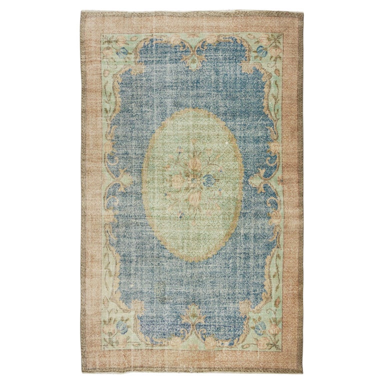 6.9x10.6 Ft Hand Knotted Turkish Area Rug, Floral Pattern Wool Carpet ...