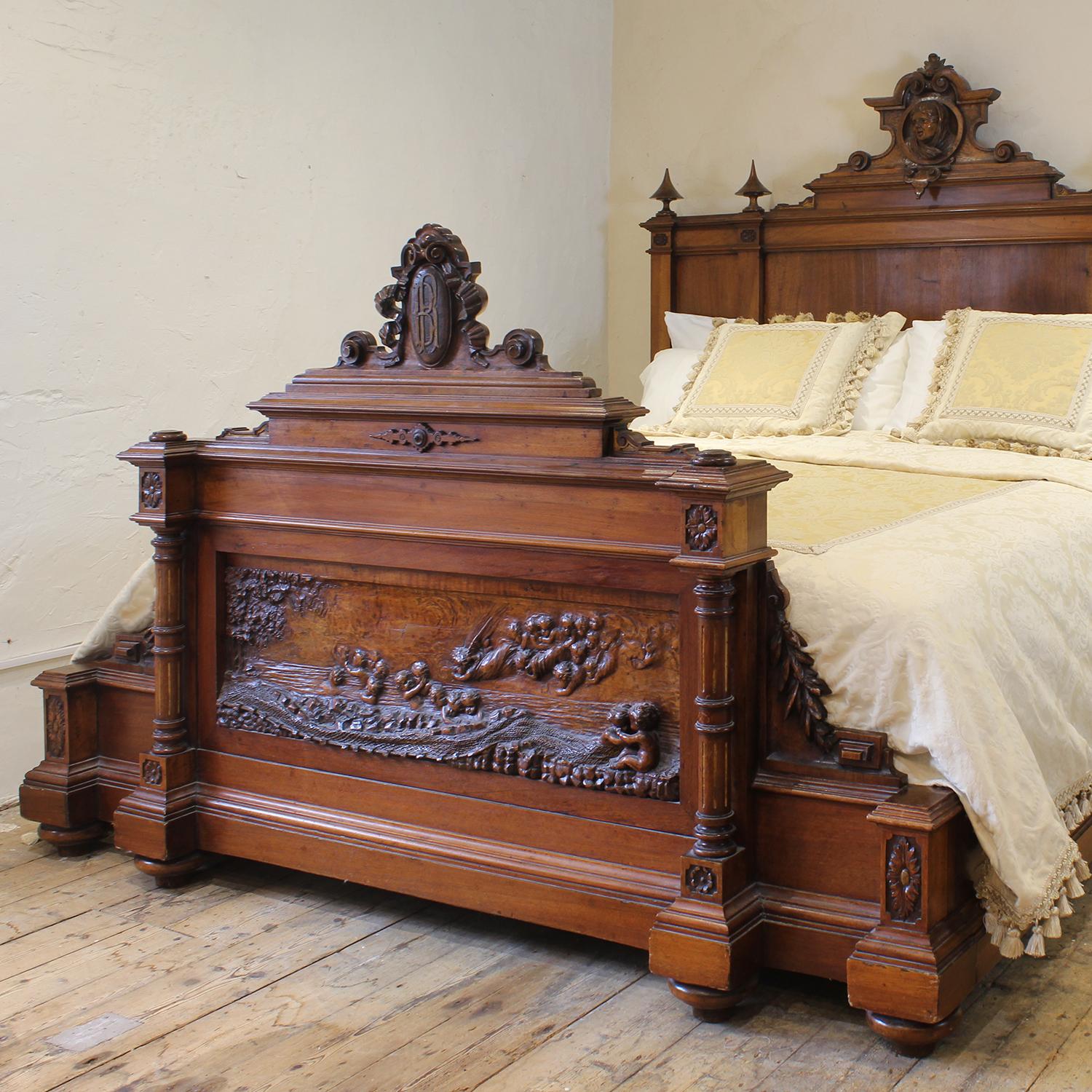 6ft Wide Decorative Italian Renaissance Carved Antique Bed WK200 at 1stDibs