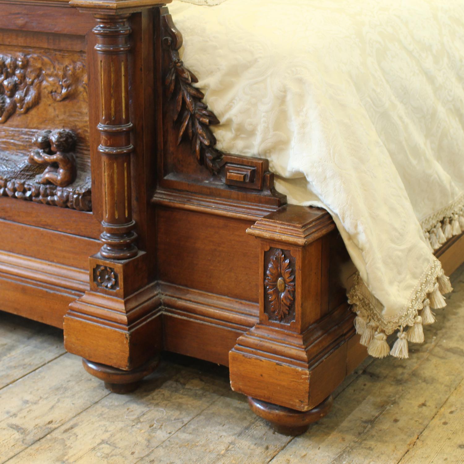 6ft Wide Decorative Italian Renaissance Carved Antique Bed WK200 at 1stDibs