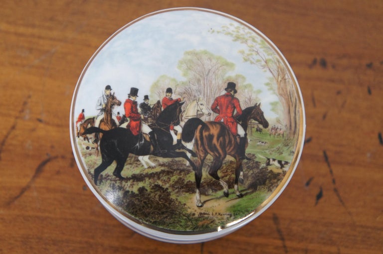 6pc Vtg English Crown Staffordshire Fox Hunting Tea Coffee Cups Mugs ...