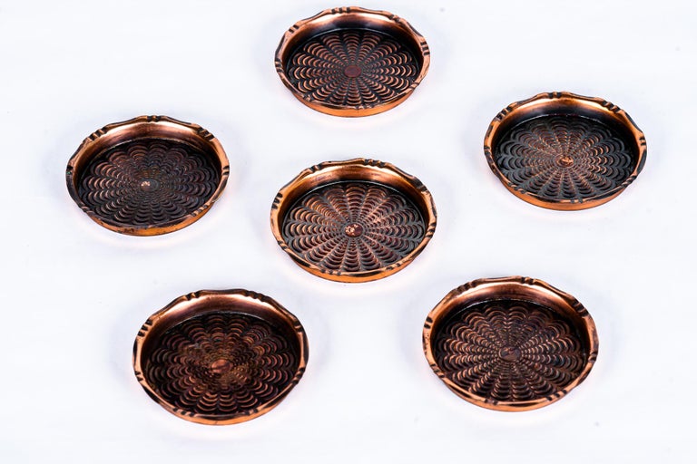 6x Copper Coaster Vienna Around 1950s For Sale at 1stDibs