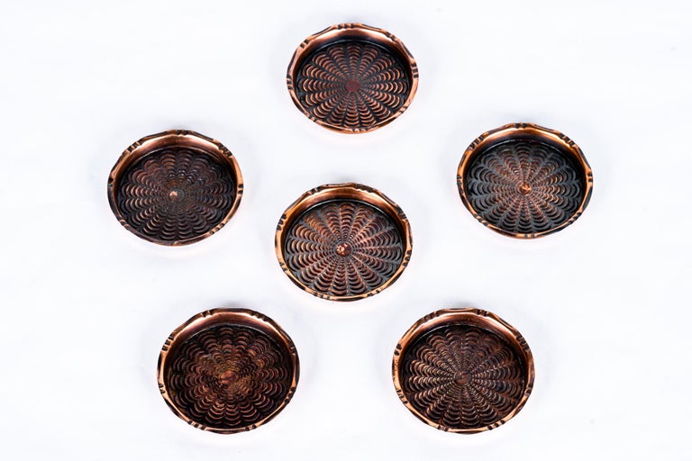 6x Copper Coaster Vienna Around 1950s For Sale at 1stDibs