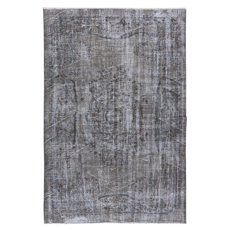 Vintage Distressed Rug in Gray for Modern Interiors, Handmade in Turkey ...