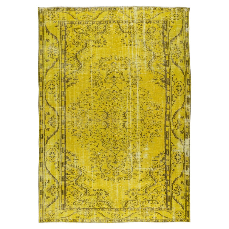6x9 Ft Contemporary Handmade Turkish Vintage Wool Rug Over-Dyed in ...