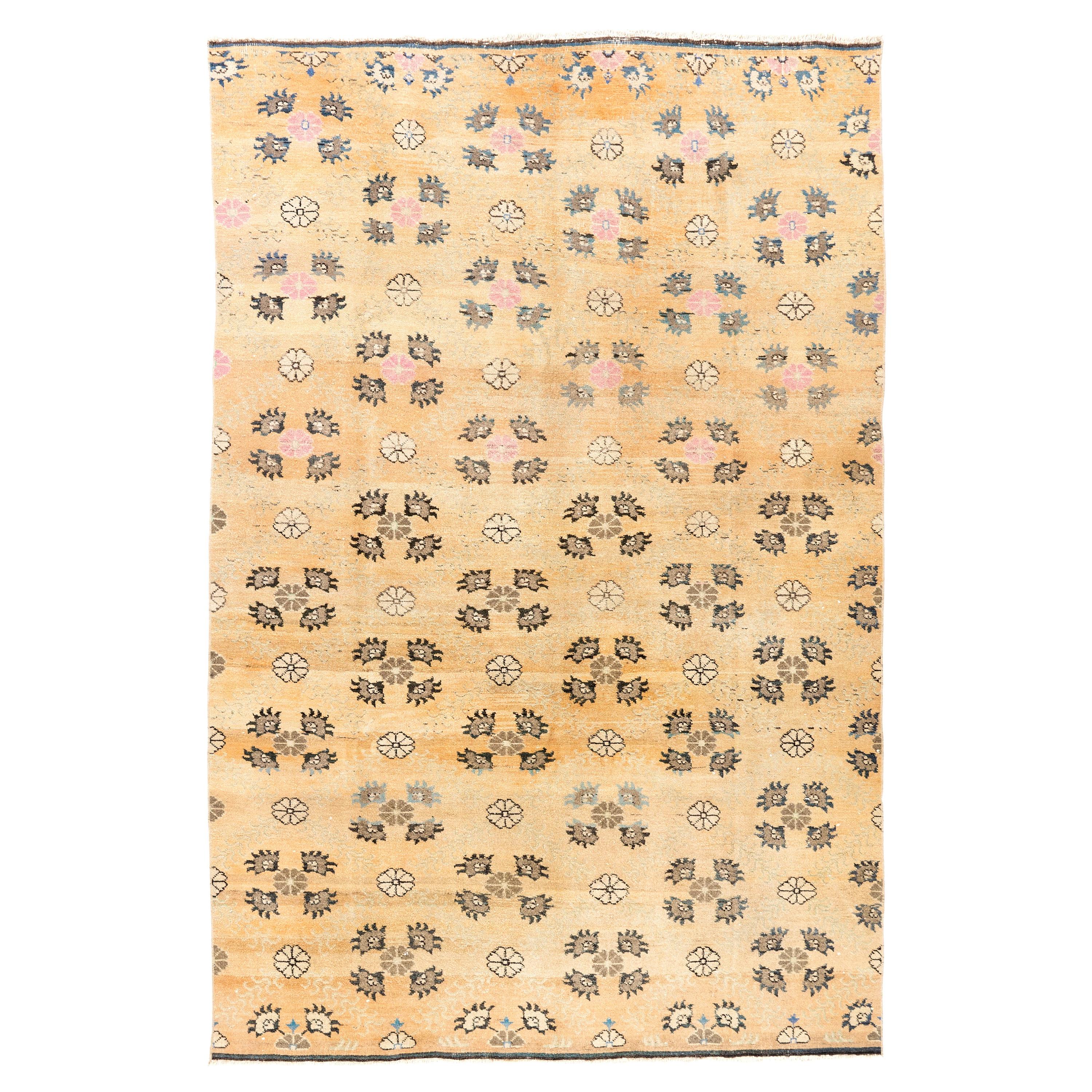 Floral Turkish Deco Rug in Soft Pink and Turquoise Colors at 1stDibs