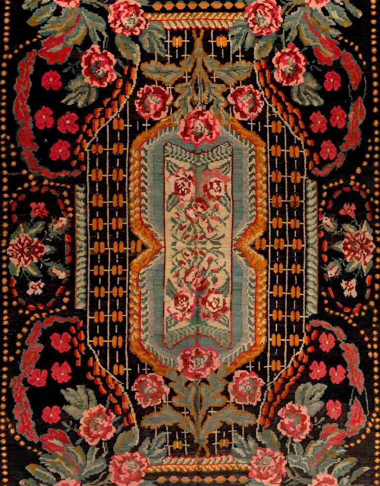 6x9.4 Ft Vintage Bessarabian Kilim, Floral Handwoven Wool Rug from ...