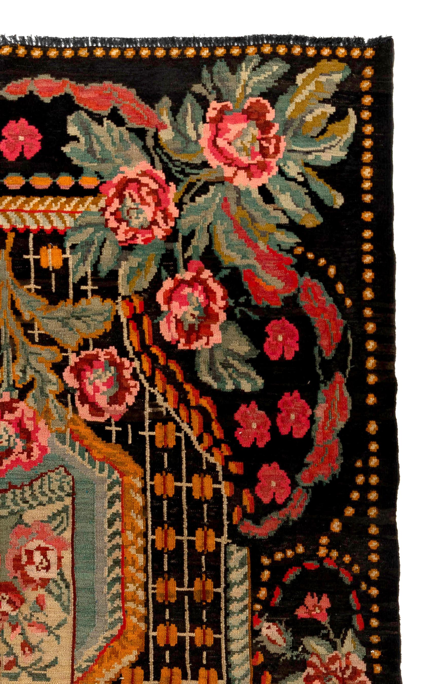 6x9.4 Ft Vintage Bessarabian Kilim, Floral Handwoven Wool Rug from ...