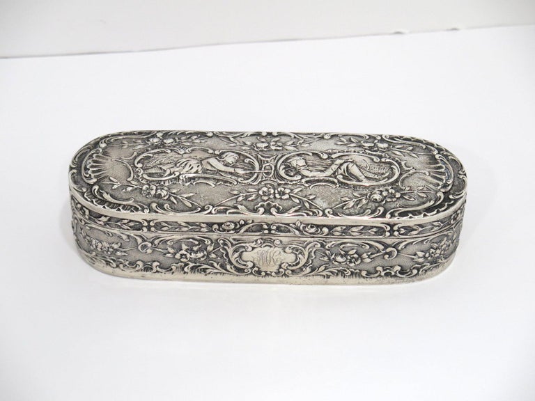 European Silver Antique German Hanau Girl and Boy Floral Box For Sale ...