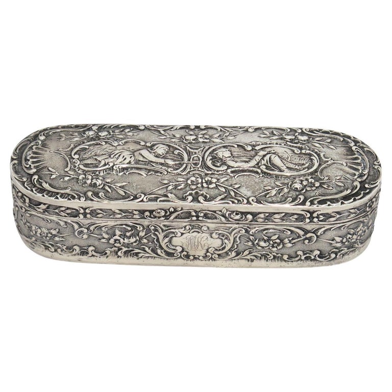 European Silver Antique German Hanau Girl and Boy Floral Box For Sale ...