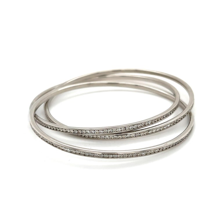 7 Carat Diamond 3 Piece Interlocking 18k White Gold Bangle Bracelet For Sale at 1stDibs