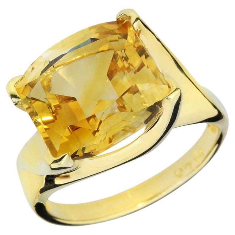 7 Carat Fancy Cut Citrine 14K Ring For Sale at 1stDibs