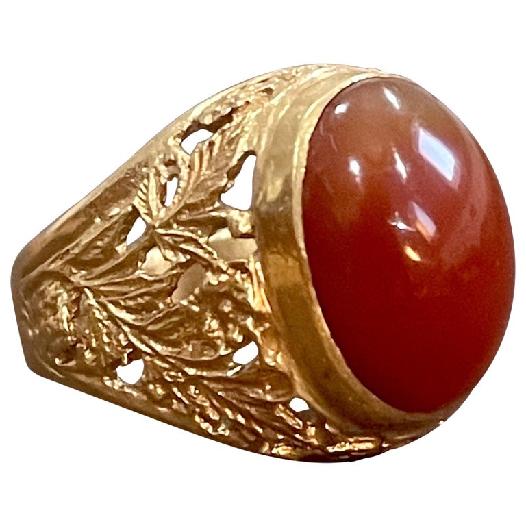 7 Carat Jasper Cabochon 18 Karat Yellow Gold Classic Wide Ring For Sale ...