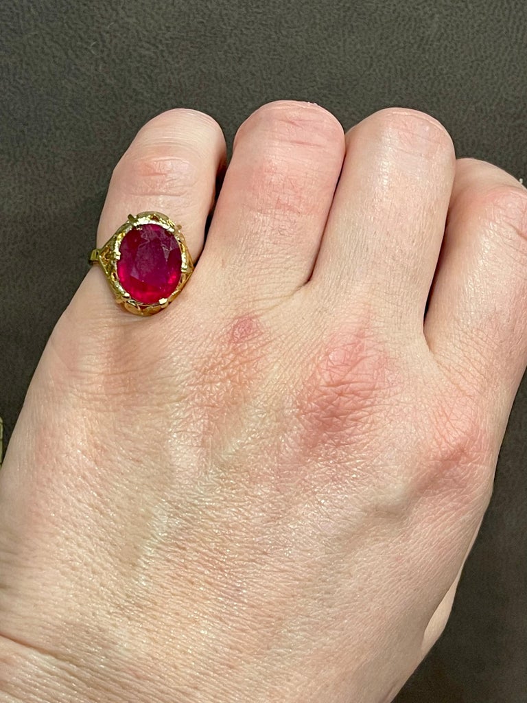 7 Carat Oval shape Treated Ruby 14 Karat Yellow Gold Ring at 1stDibs