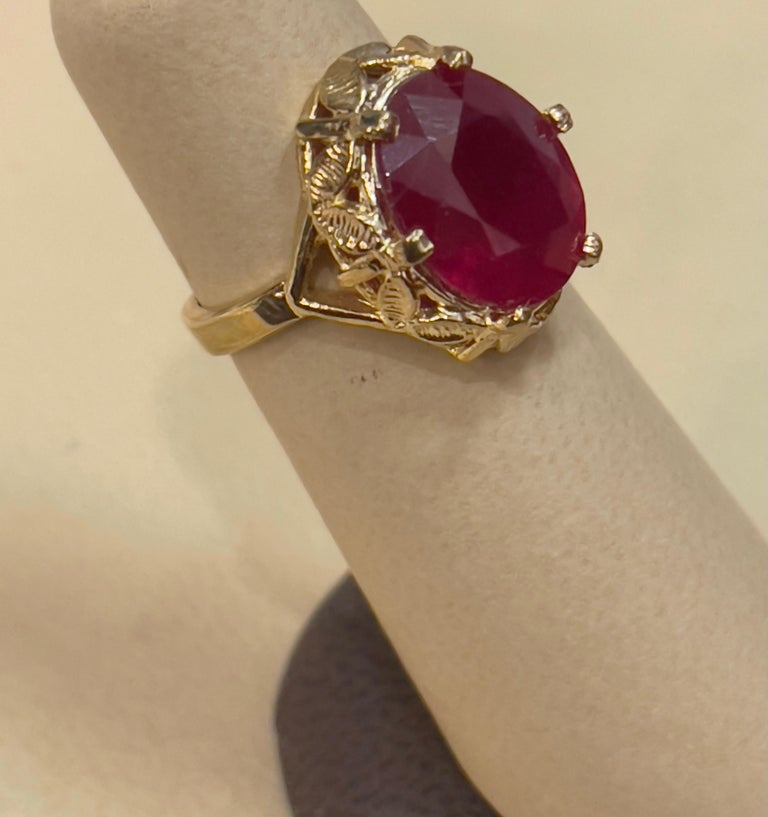 7 Carat Oval shape Treated Ruby 14 Karat Yellow Gold Ring at 1stDibs