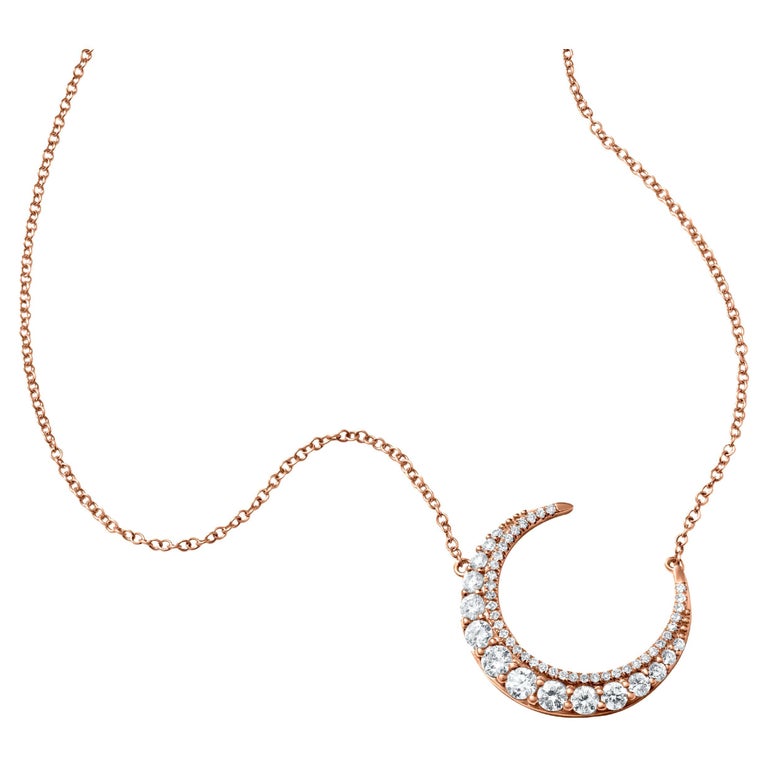.7 Ct. T.W. Diamond Moon Pendant Necklace in 14k Rose Gold at 1stDibs