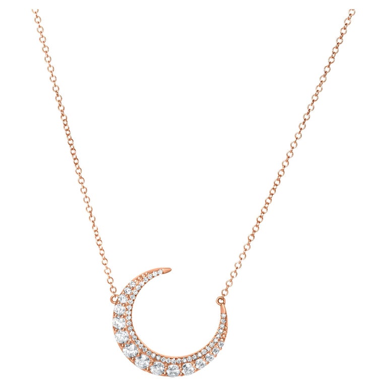 .7 ct. t.w. Diamond Moon Pendant Necklace In 18K Rose Gold at 1stDibs