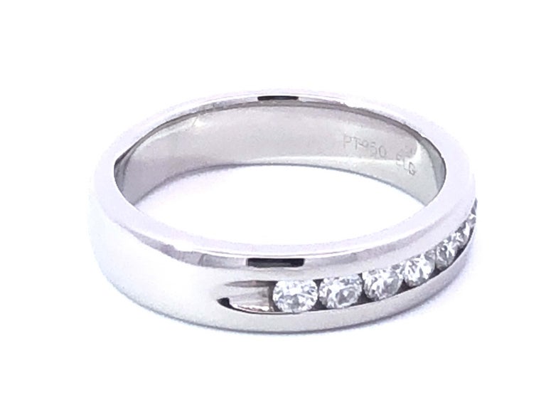 7 Diamond Channel Set Platinum Wedding Band Ring For Sale at 1stDibs