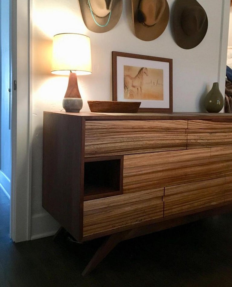 7 Drawer Walnut Low Boy Dresser Offset Drawer and Cubby Mid-Century ...