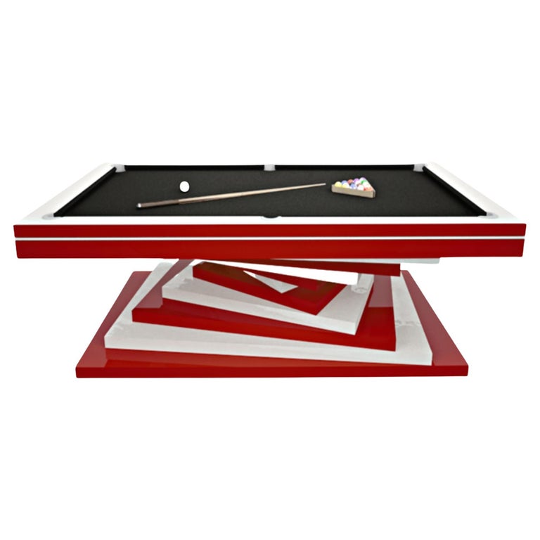 Pool Table Modern Red and White Geometric Design Solid Oak, Black Felt ...