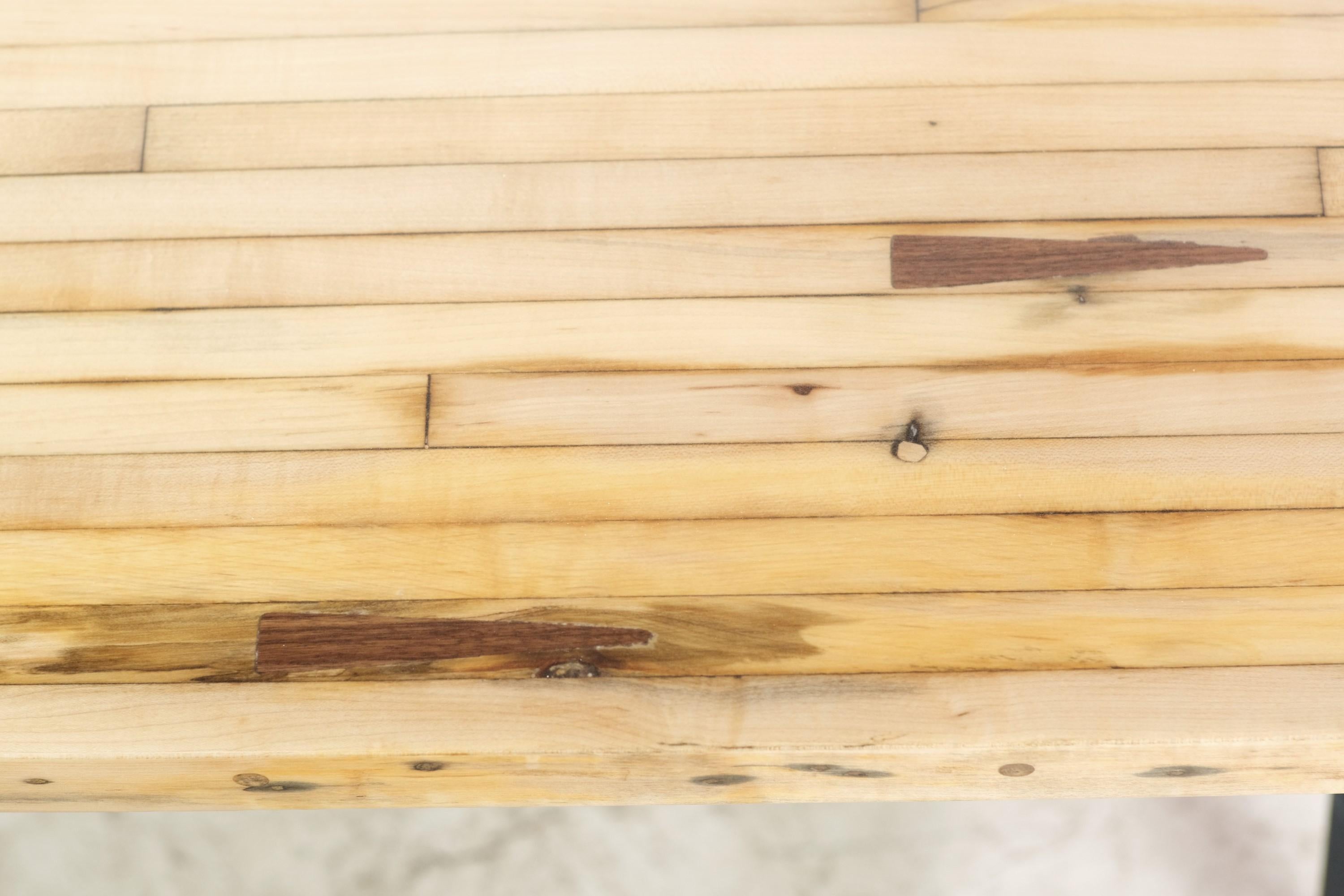 Maple Bowling Alley Table with Pin Markings Industrial Cast Iron NY ...