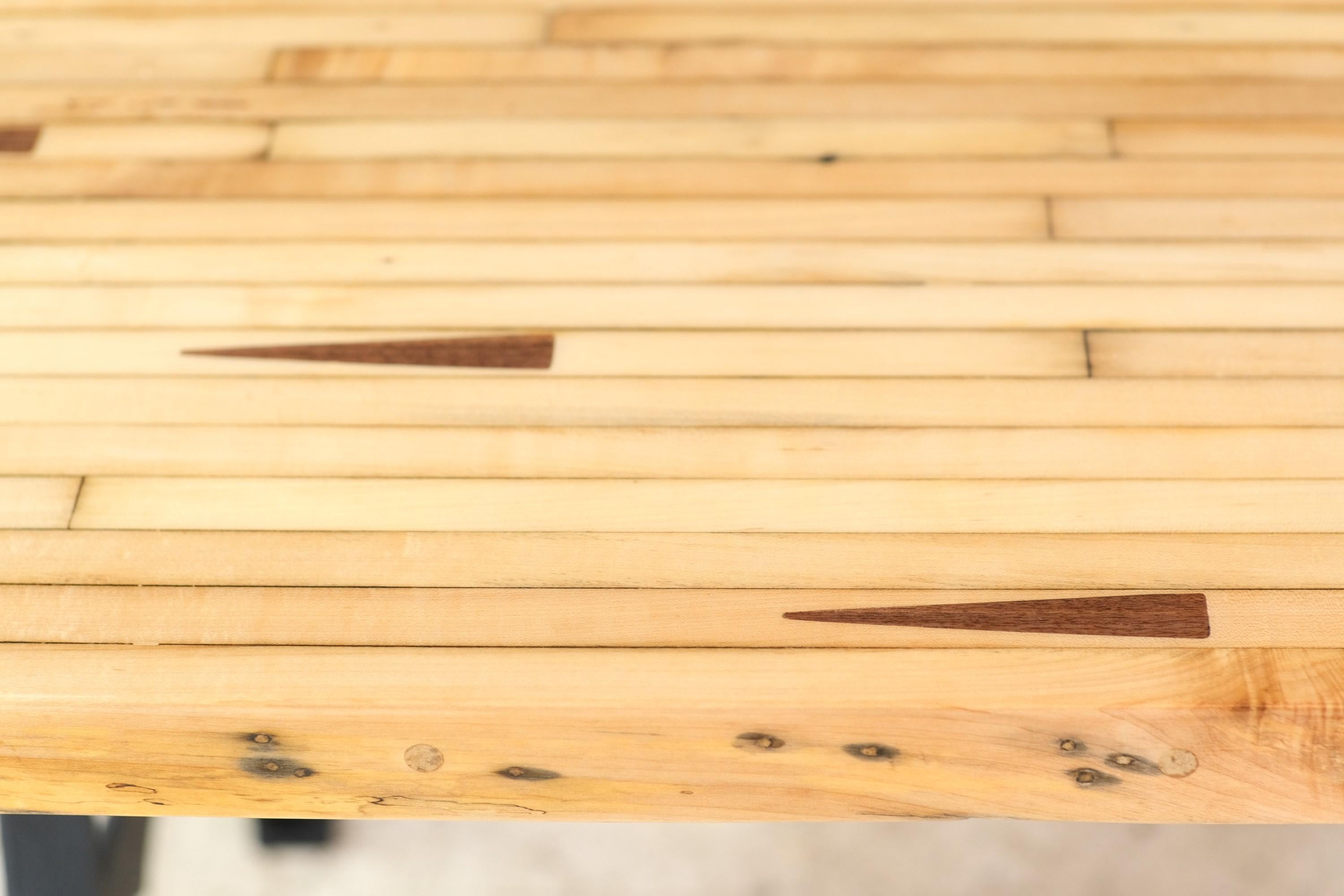 Maple Bowling Alley Table with Pin Markings Industrial Cast Iron NY ...